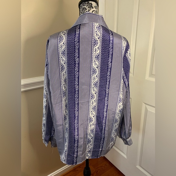Tops | 7s Lady Manhattan Top Gray Paisley Ascot Tie Size Large | Poshmark